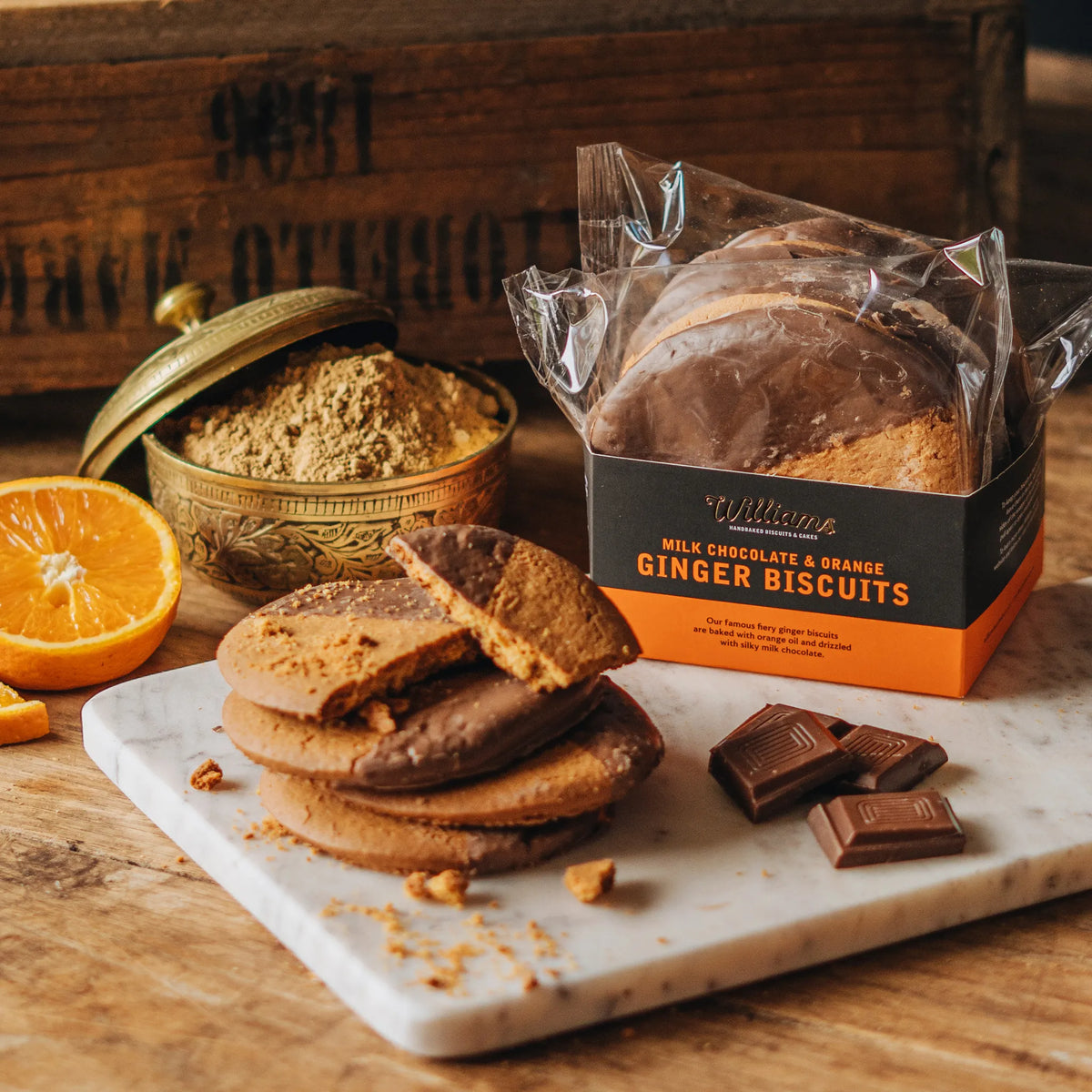 Luxury Milk Chocolate & Orange Ginger Biscuits from Williams Handbaked